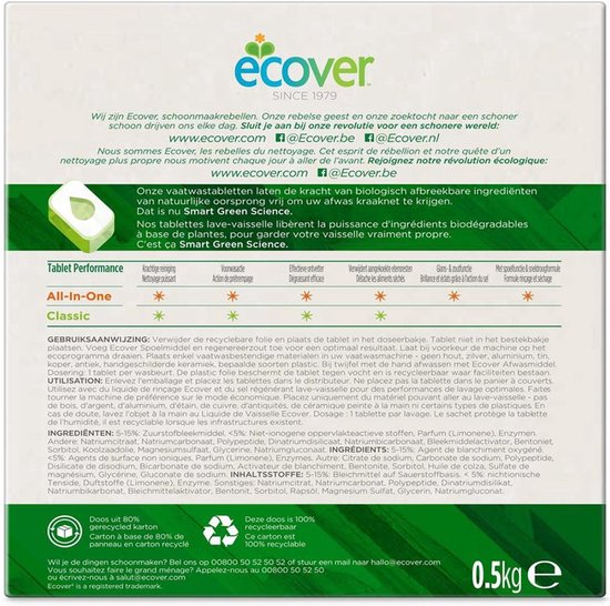 Ecover - Classic - Vaatwastabletten - 25 Stuks | bol