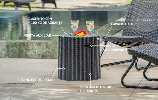 Keter Cool Stool Koelbox & kruk, 39 liter, weerbestendige rotan-look ...