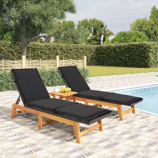 vidaXL Ligbedden 2 st met kussens - Rattan & Hout Ligbed - Loungebed ...