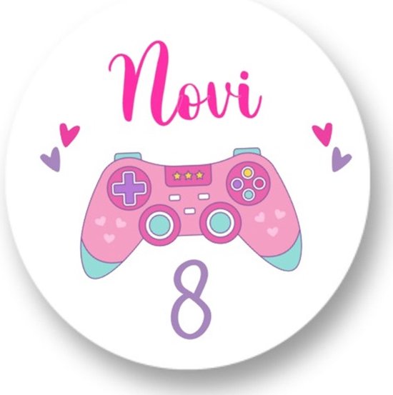 20x Game Controller Pink stickers met naam - Verjaardag stickers - Roze ...
