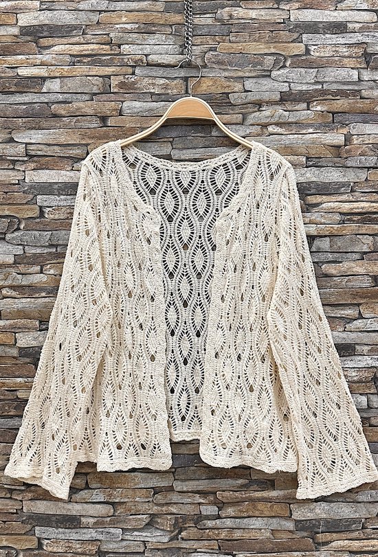 Dames vest Solene beige katoen crochet bohemian chic cardigan maat S | bol