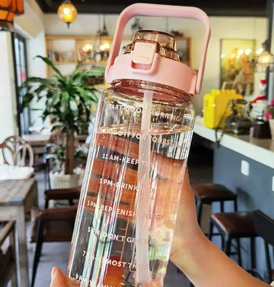 Motivatie Drinkfles- Roze- Fles- 2L fles- Waterfles met rietje- Bidon ...