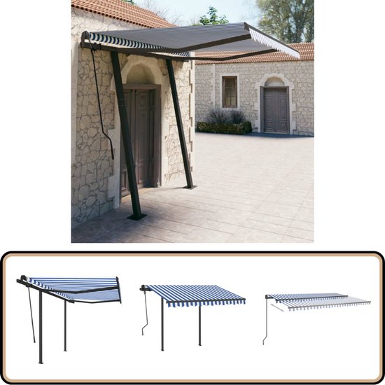vidaXL Luifel - Automatisch - 3,5x2,5 m - Blauw/Wit Automatische Luifel ...