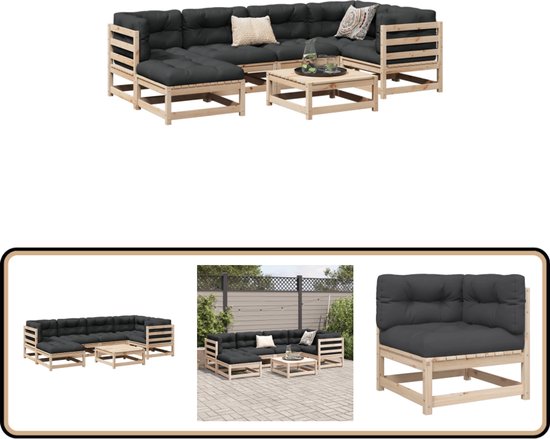 vidaXL Loungeset 7-delig met kussens hout Tuin Lounge Set - Houten ...