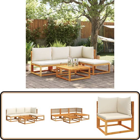 vidaXL Loungeset 5-delig - Acaciahout - Met kussens Loungeset - Tuinset ...