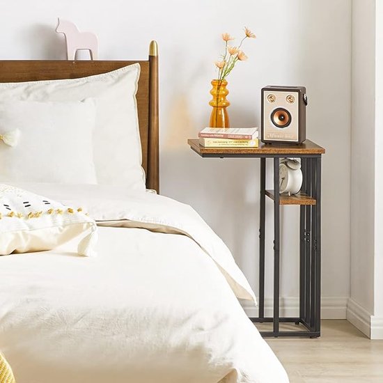 Bijzettafel, C-vorm, laptoptafel, kleine salontafel met wieltjes ...