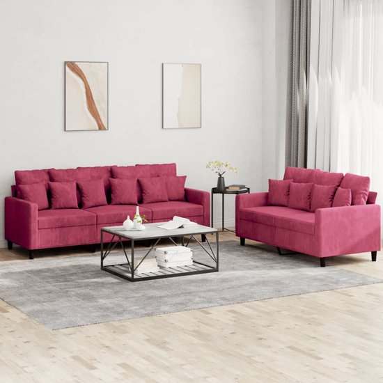 vidaXL Loungeset 2-delig - Fluweel - Wijnrood Loungeset - Bankstel ...