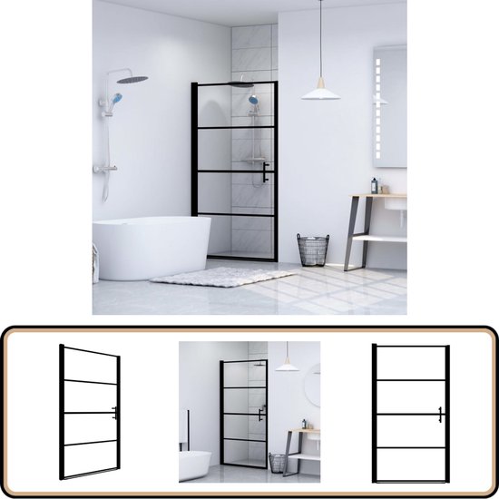 vidaXL Douchedeur - 91x195 cm - Gehard glas - Zwart Industrieel Design ...