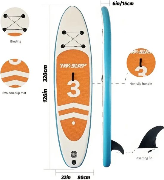 Bovista Sup Board - Opblaasbaar - Supboard - Sup Boards - Paddle - Kayak - Blauw - 320cm | bol