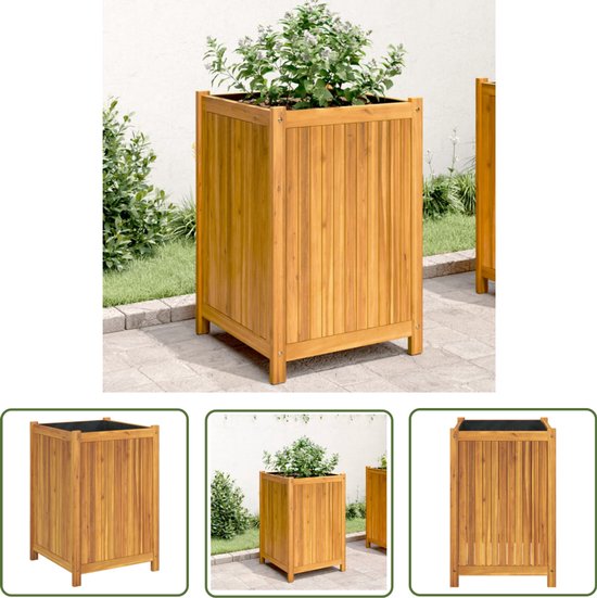 The Living Store Plantenbak met voering 50x50x75 cm massief acaciahout - Plantenbak -... | bol