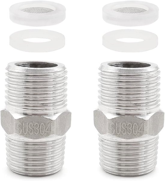 Roestvrijstalen dubbele nippel connectoren met schroefdraadfitting - 2 stuks met... | bol