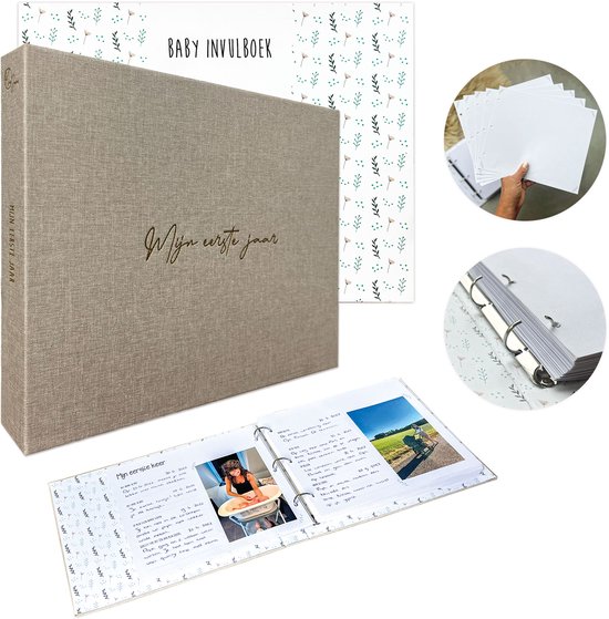 Mae June - Baby invulboek - Baby's Eerste Jaar - Babyboek linnen cover ...