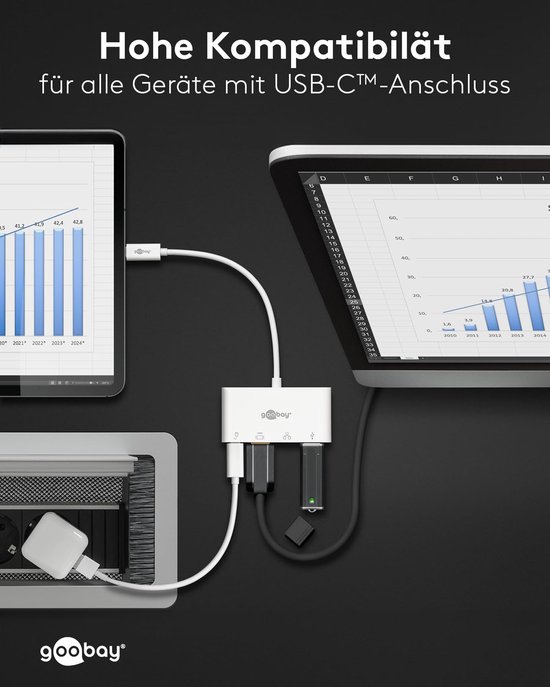 Goobay 62105 USB C Hub Multiport USB Distributeur 60W PD / 4 Port USBC ...
