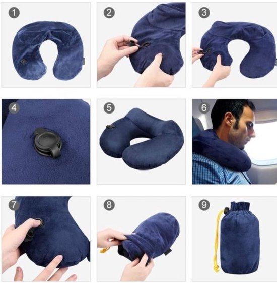 Reiskussen Luxueus Zacht Opblaasbaar - Ergonomisch Nekkussen voor Ondersteuning - 1... | bol