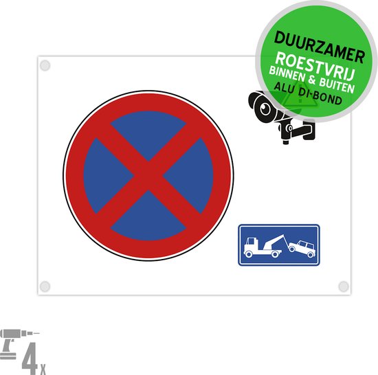 Pictogram/ bord Dibond + boorgaten | Parkeren en stilstaan verboden ...