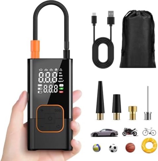 Mini-elektrische luchtpomp met 6000 mAh accu, elektrische fietspomp, 150 psi,... | bol