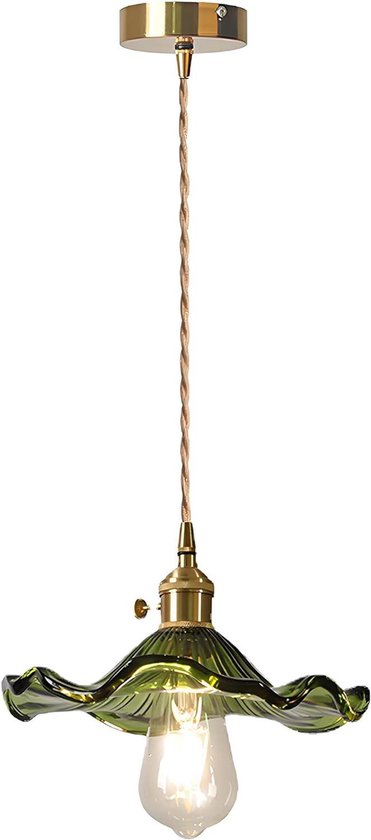 Glazen hanglamp met gouden fitting - voor keukeneiland - groen ...