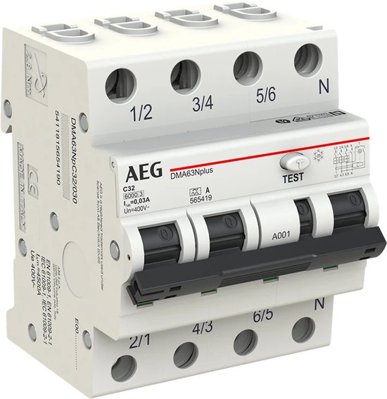 AEG aardlekautomaat 3polig+nul 32A C-kar 30mA (DMA63N C32/030) | bol