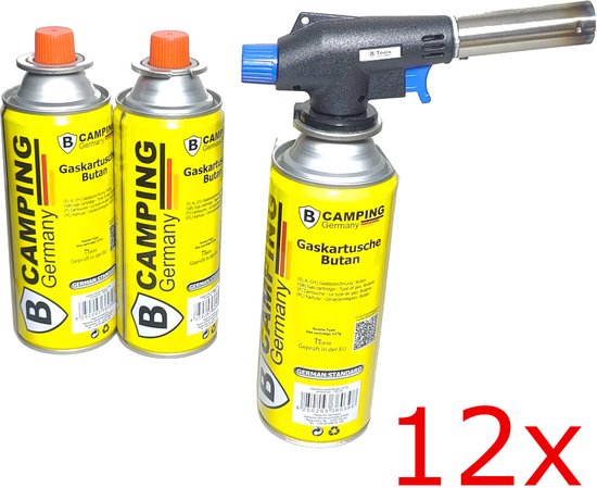 Gasbrander universeel met piëzo ontsteking en regelbare vlam incl. 12x ...