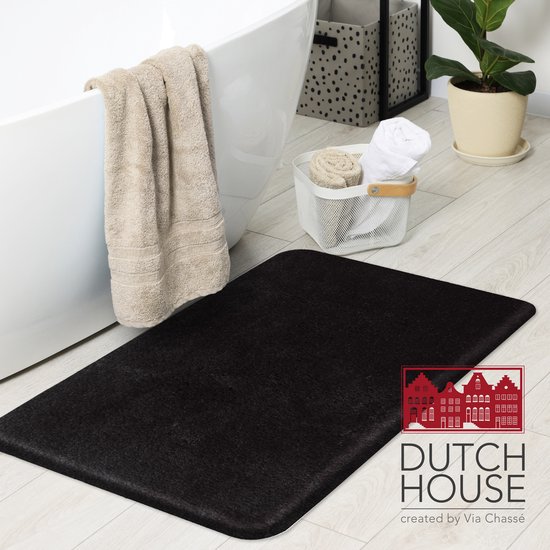 Dutch House badmat Caen - Badmat 60x90cm - Zwart - Antislip - Badmatten ...