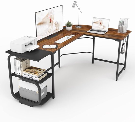 L-Vormig Hoekbureau met Verstelbare Planken en Hoofdtelefoonhaak ...