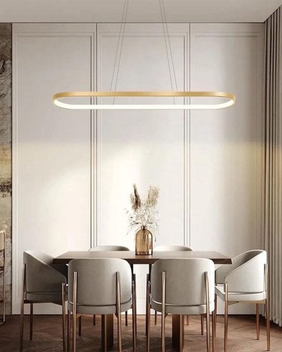 Dimbare Hanglamp Ovaal LED - Ideaal voor Eettafel - Goud - 90 cm | bol