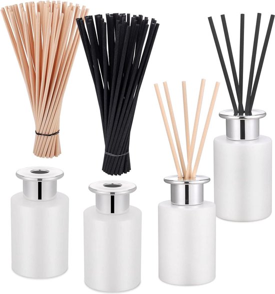 Matwitte riet diffuser flessen - 4 stuks - 100 ml - zilveren deksel ...