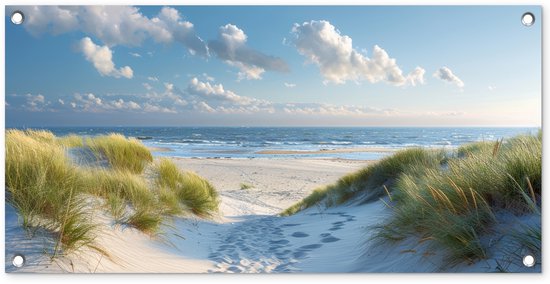 Tuinposter 80x40 cm - Tuindecoratie Duinen - Zomer - Zon - Landschap - Zee - Poster... | bol