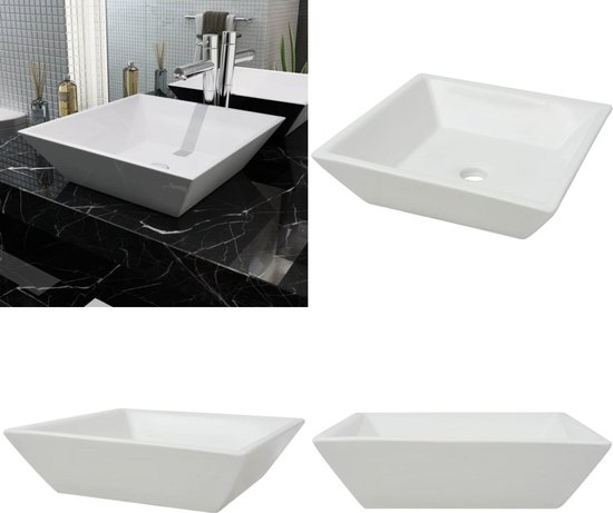 vidaXL Wastafel vierkant wit 41,5x41,5x12 cm keramiek - Wastafel ...