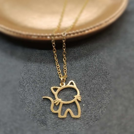 Gading® dames ketting met kat-RVS- goud-15mm-44cm | bol