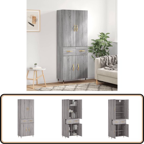 vidaXL Hoge kast - 69,5x34x180 cm - Grijs Sonoma Eiken Hoge Kast ...