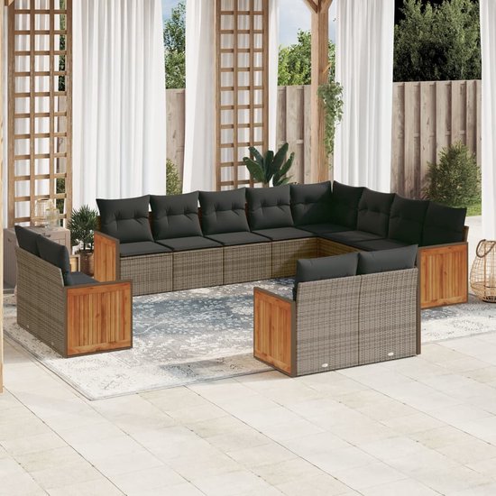 vidaXL Loungeset 12-delig - Poly Rattan - Grijs Loungeset - Tuinset ...