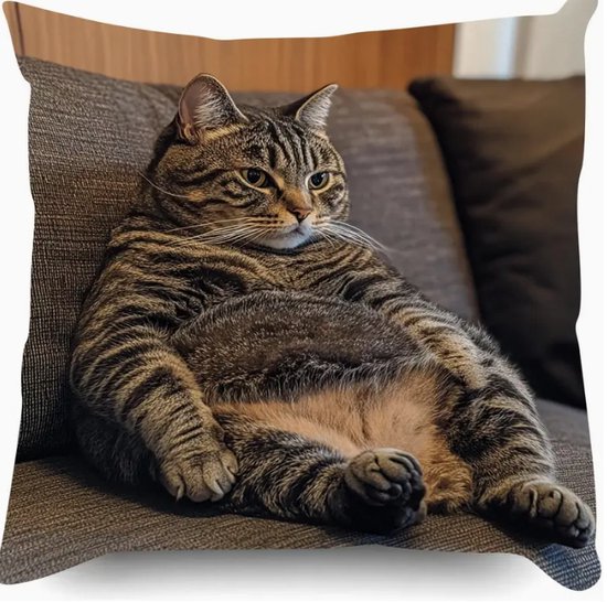 Schattige dikke luie kat kussenovertrek | bol