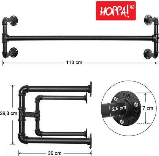 Hoppa! Kledingroede voor aan de wand, kapstok in industrieel design ...