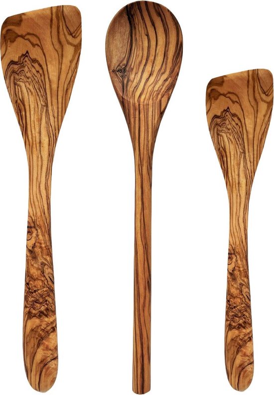 Keukengerei set - 3delig - Spatel (2x) - Pollepel (1x) - Olijfhout ...
