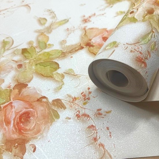 Klassieke bloemen behang roosjes roze/zalm groen | bol