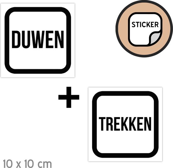 Deursticker set | "Duwen"/ "Trekken" | 10 x 10 cm | Wit/ zwart ...