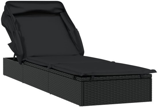 vidaXL Ligbed met dak - Zwart - 213x63x97 cm Ligbed - Loungebed ...