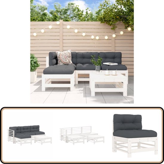 vidaXL Loungeset 5-delig - Massief Hout - Wit Loungeset - Tuinset ...