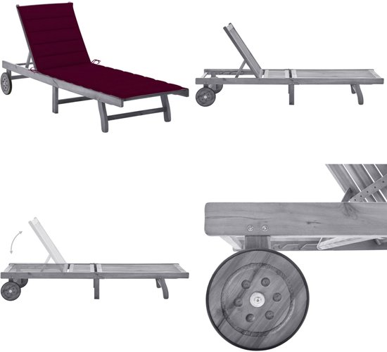 vidaXL Ligbed met kussen massief acaciahout grijs - Ligbed - Ligstoel ...