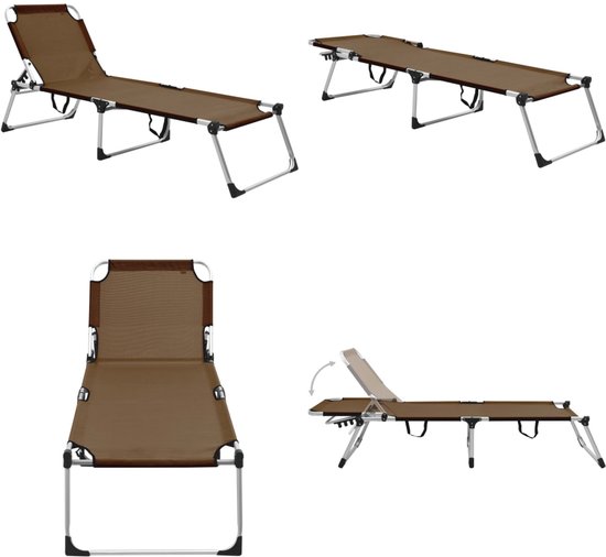 vidaXL Ligbed extra hoog inklapbaar senior aluminium bruin - Inklapbaar ...