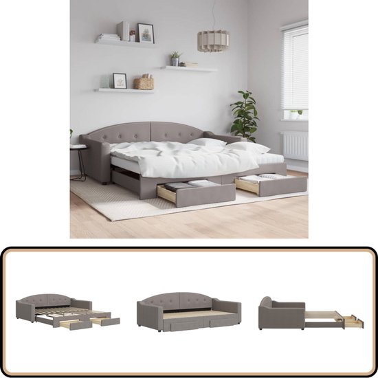 vidaXL Slaapbank met onderschuifbed - Taupe - 100x200 cm Slaapbank ...