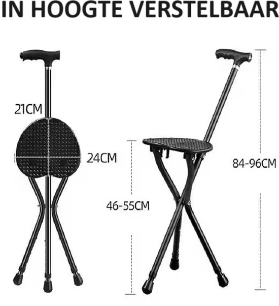 Wandelstok met Zitje – Zelf te VERSTELLEN IN HOOGTE – Hulpmiddel ...