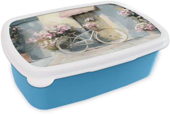 Broodtrommel Blauw - Lunchbox Fiets - Pastelkleuren - Bloemen ...