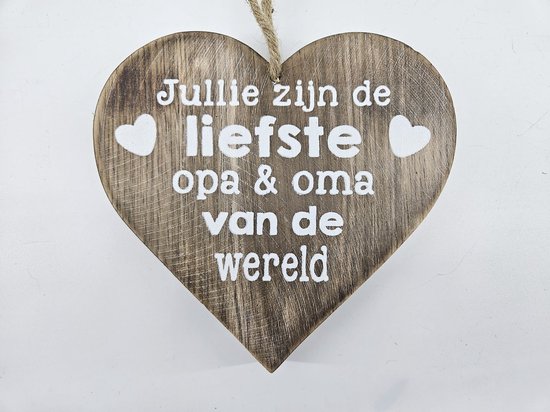 Hart hangend Liefste opa en oma van de wereld 18x18cm naturel | bol