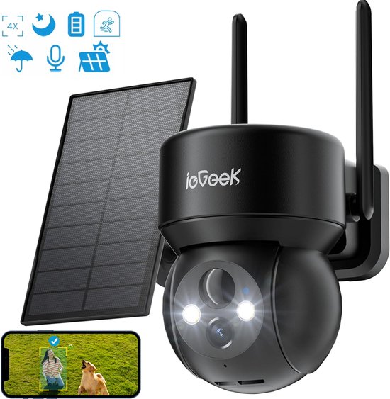 ieGeek 2K Draadloze wifi-bewakingscamera voor buiten - 360° PTZ zonnecamera en... | bol