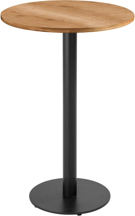 Oviala - Tafel hoog rond 60 cm zwarte poot en lichte houten bekleding ...