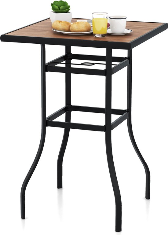 COSTWAY Bistrotafel met schermgat, tuintafel met tafelblad in houtlook, statafel,... | bol
