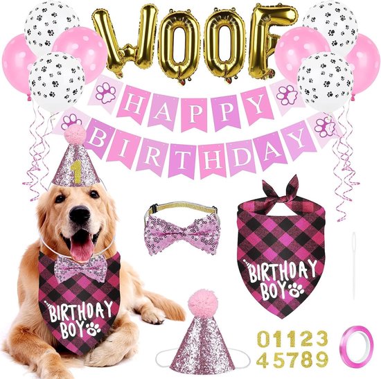 Verjaardagsfeestdecoratie voor honden met sjaal, ballonnen en banner | bol