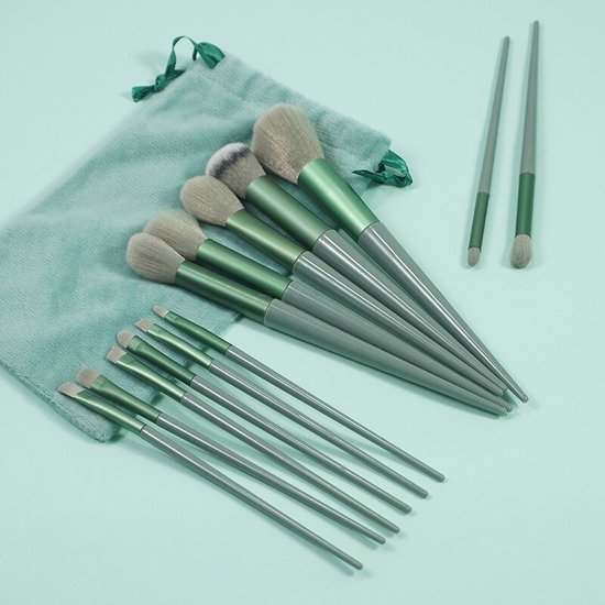 Mack-up kwasten set - 12 stuks - groen - blush - oogschaduw - wenkbrauw ...